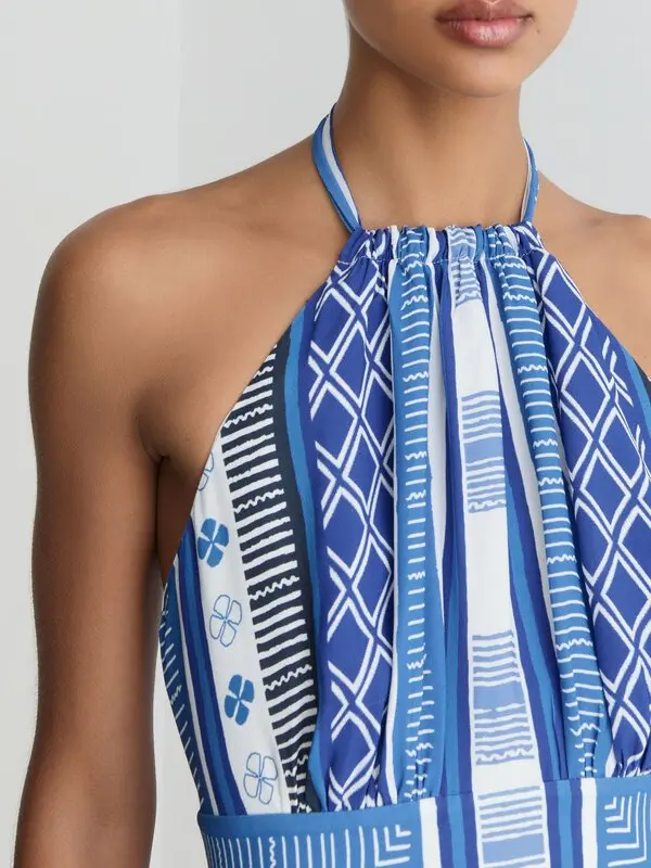 REISS Joselyn Scarf-print Halterneck Midi Dress