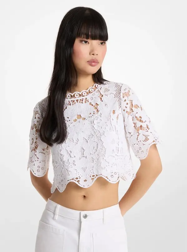 Michael Kors Floral Lace Cotton Cropped Shirt