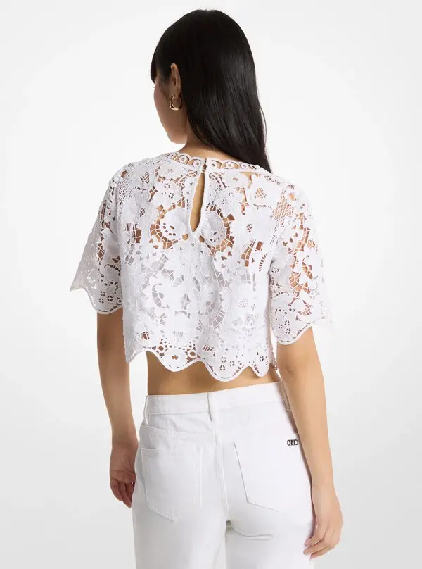 Michael Kors Floral Lace Cotton Cropped Shirt