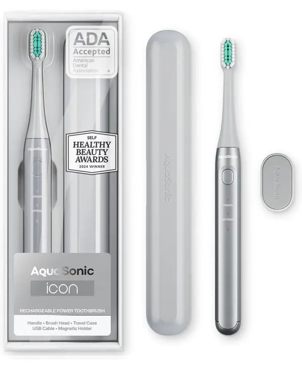 AQUASONIC Icon Rechargeable Electric Toothbrush - Silver