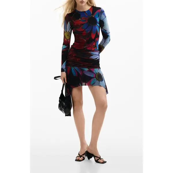 Desigual Floral Print Long Sleeve Minidress - Black