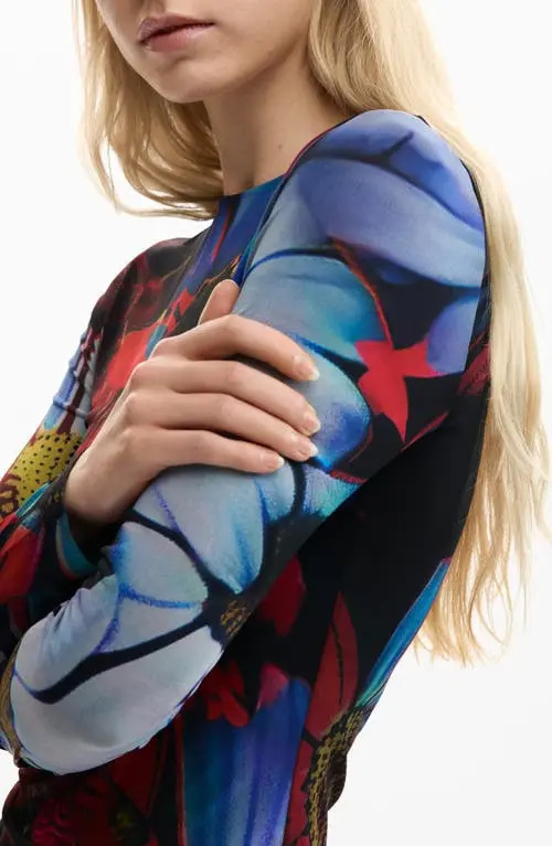 Desigual Floral Print Long Sleeve Minidress