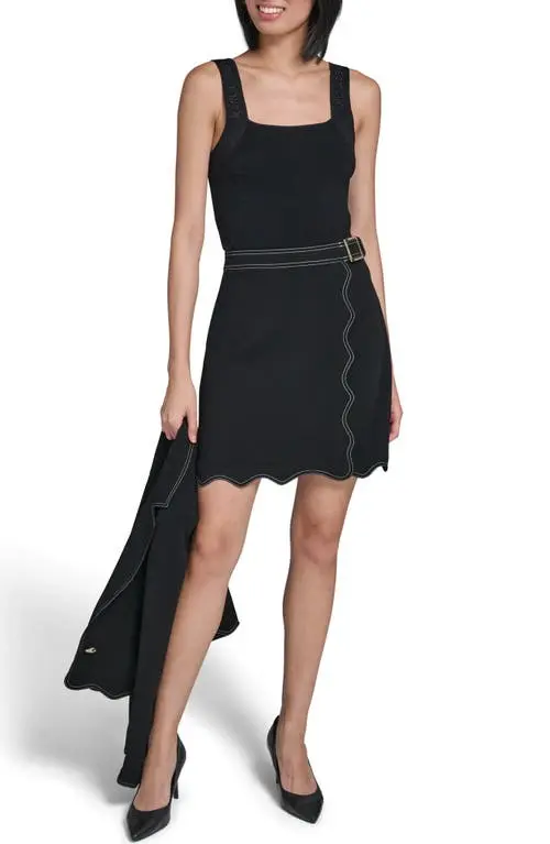 Karl Lagerfeld Paris Belted Scalloped Hem Miniskirt