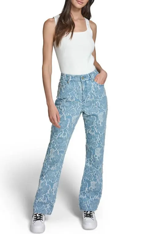 Karl Lagerfeld Paris Floral Jacquard Straight Leg Jeans