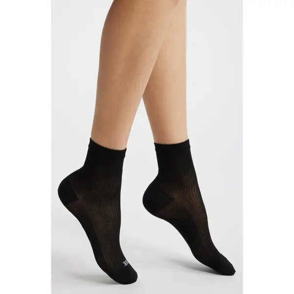 Hue Sheer Rib Crew Socks - Black