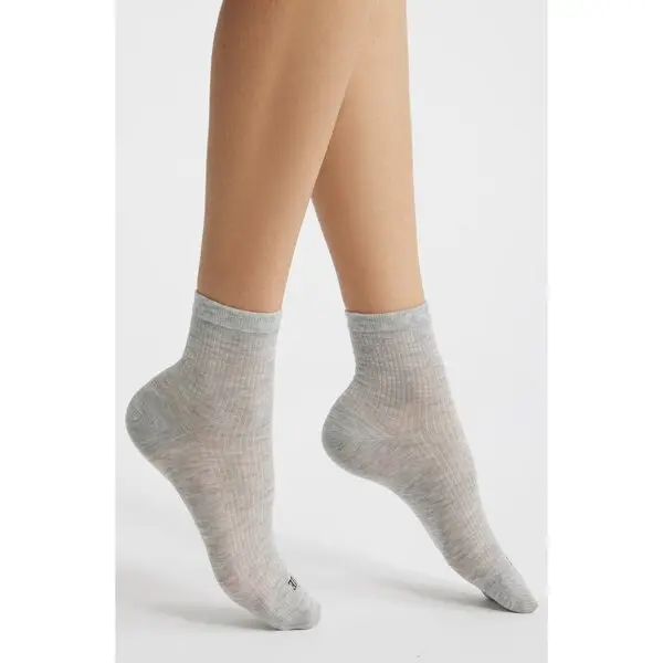 Hue Sheer Rib Crew Socks - Light Grey Heather