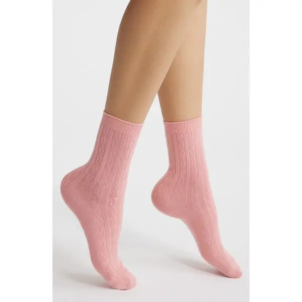 Hue Cable Knit Crew Socks - Almond Blossom