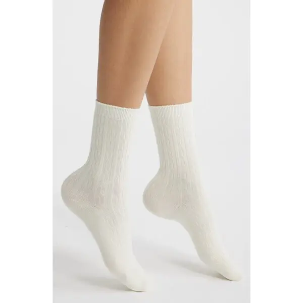 Hue Cable Knit Crew Socks - Ivory