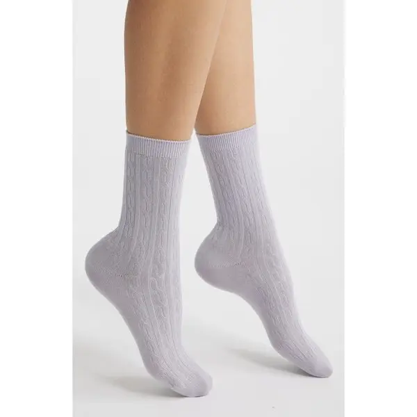 Hue Cable Knit Crew Socks - Lavender