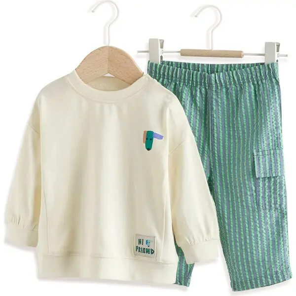 NEXT Pet Graphic Sweater & Stripe Pants Set - Green