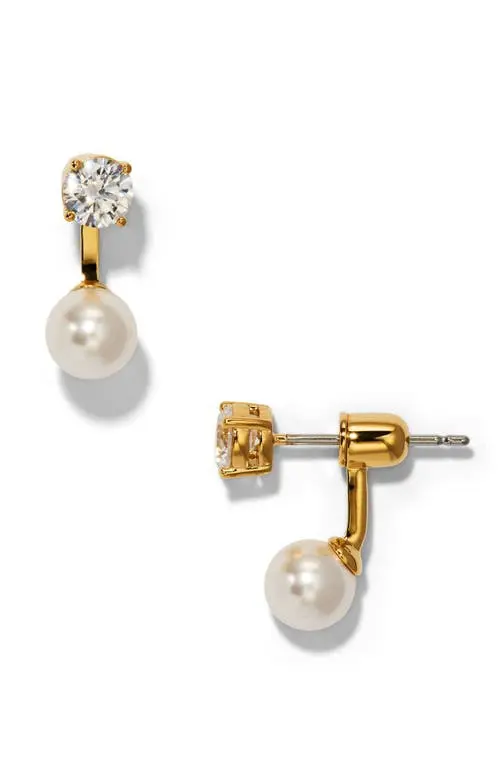 Nadri Esme Crystal & Faux Pearl Drop Earrings - Gold