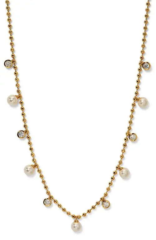 Nadri Esme Crystal And Faux Pearl Station Necklace - Gold
