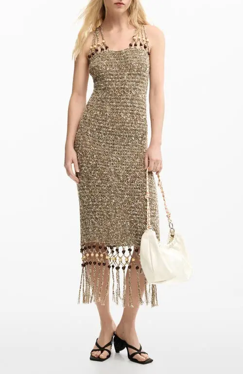 Desigual Macramé Strap Fringe Sweater Dress - Brown