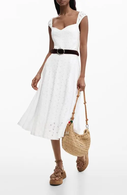 Desigual Cotton Eyelet Midi Dress - White