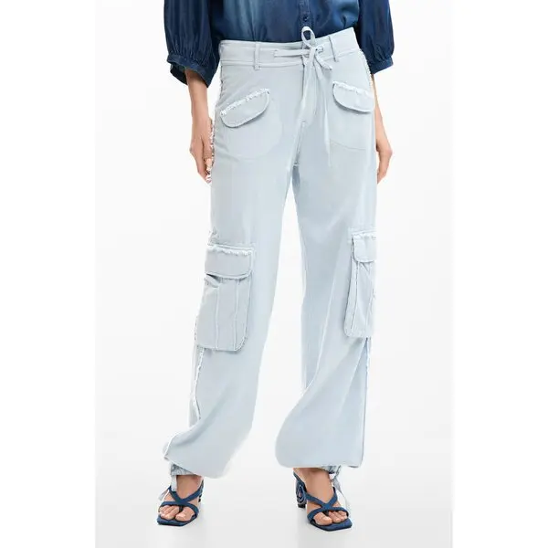 Desigual Frayed Cargo Pants - Light Blue