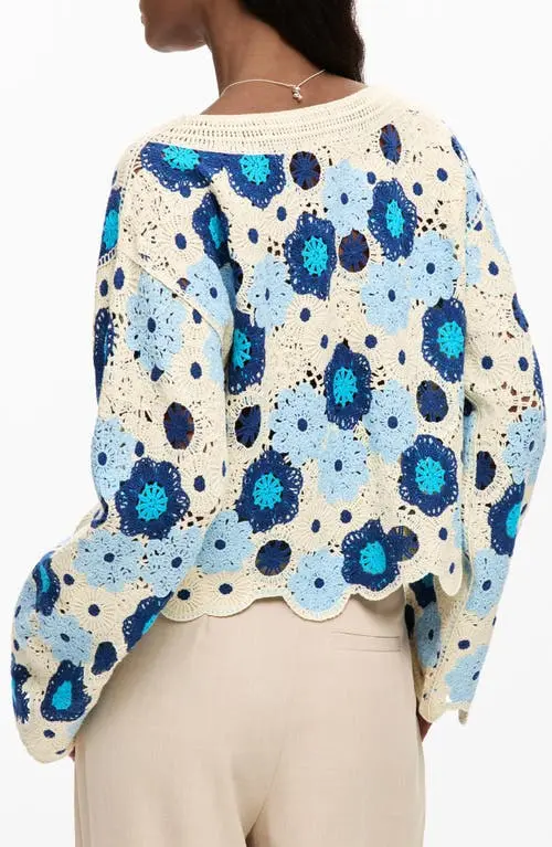 Desigual Open Stitch Floral Sweater - Blue