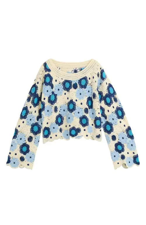 Desigual Open Stitch Floral Sweater - Blue