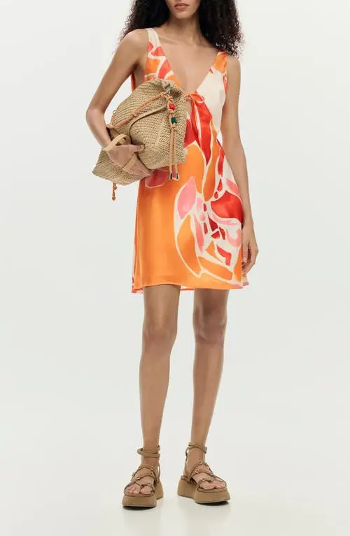 Desigual Abstract Floral Print Satin Minidress - Orange