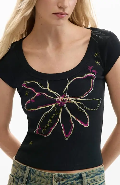 Desigual Floral Graphic T-shirt - Black