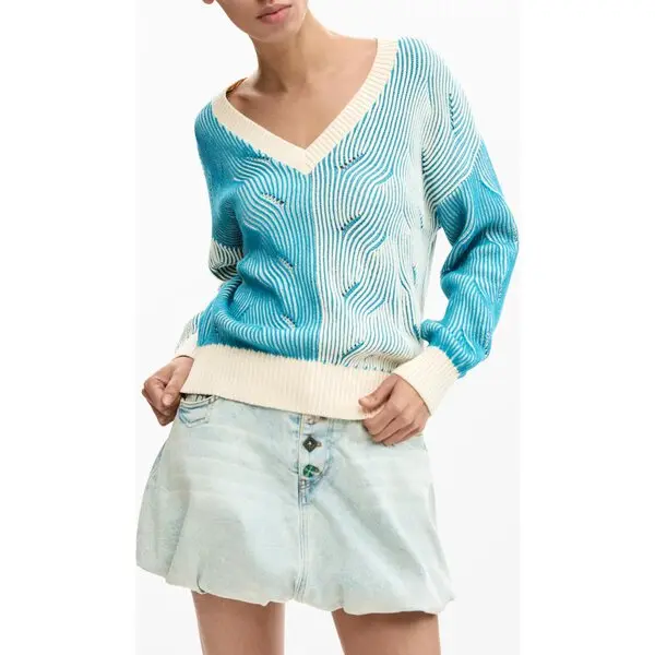 Desigual Colorblock Pointelle Sweater