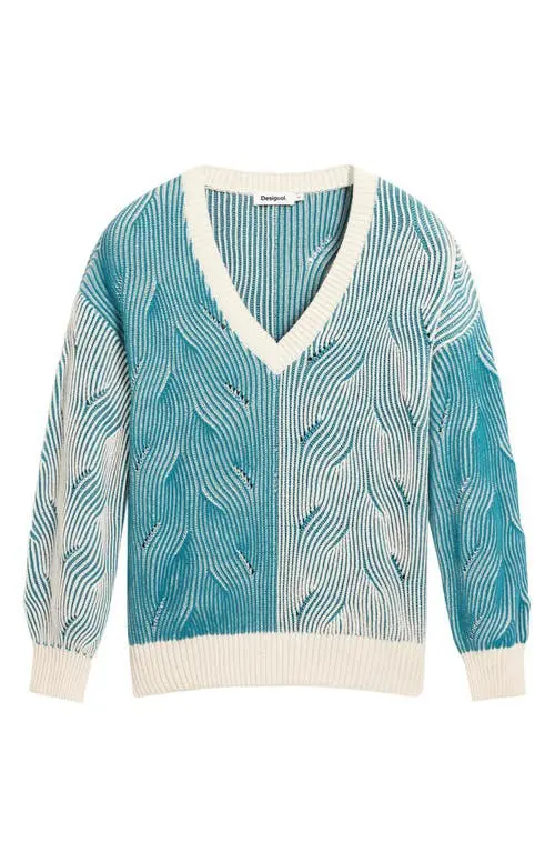 Desigual Colorblock Pointelle Sweater