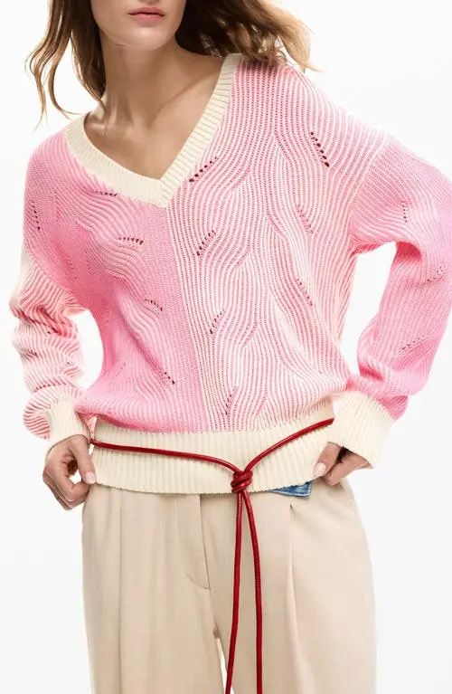 Desigual Colorblock Pointelle Sweater - Pink