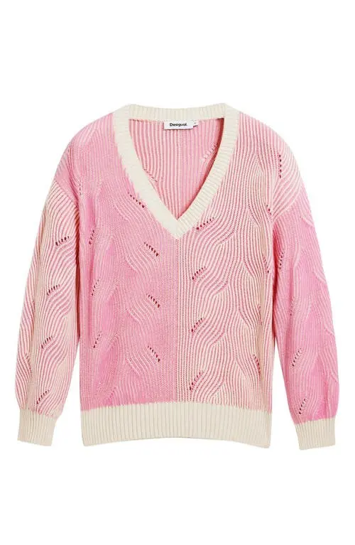 Desigual Colorblock Pointelle Sweater - Pink