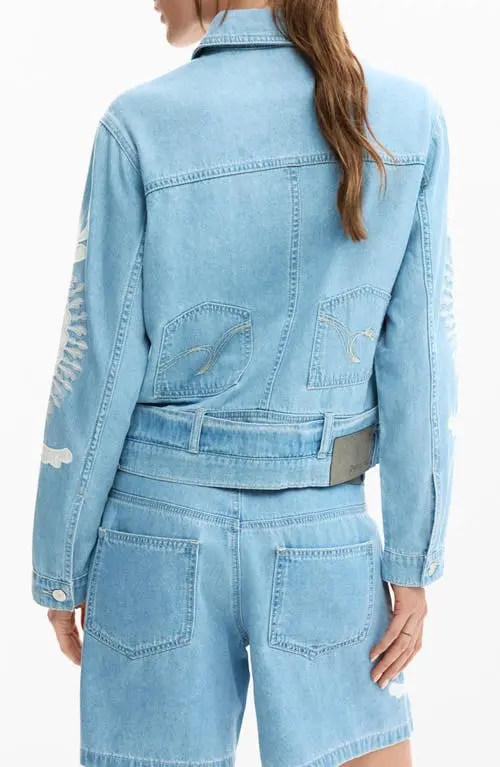 Desigual Beaded Lace Detail Denim Trucker Jacket - Medium Blue