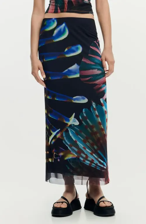 Desigual Graphic Mesh Maxi Skirt