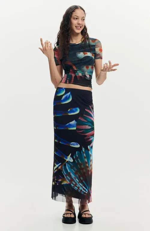 Desigual Graphic Mesh Maxi Skirt