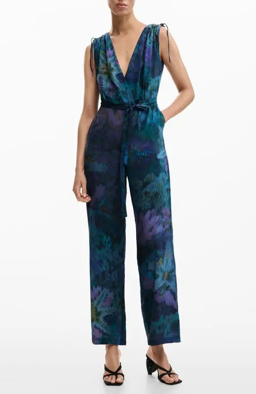 Desigual Abstract Floral Print Jumpsuit - Dark Blue