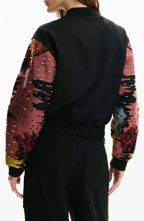 Desigual Bead Detail Mixed Media Bomber Jacket