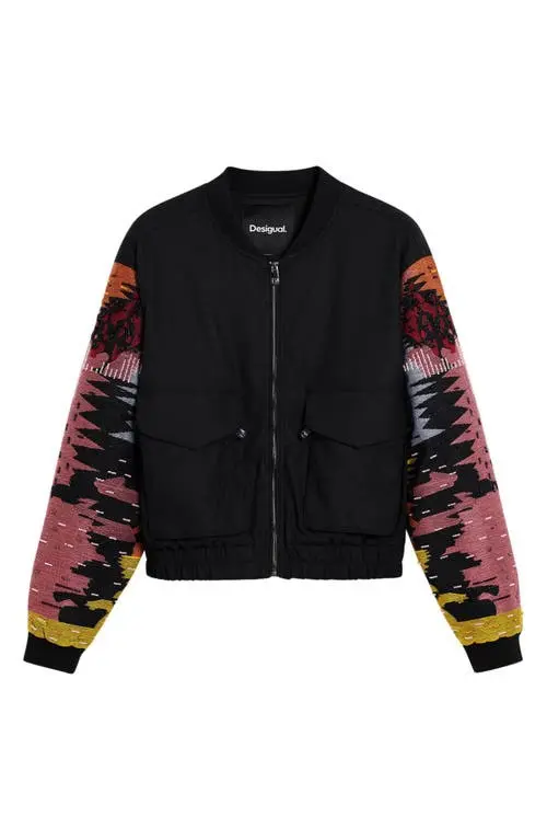 Desigual Bead Detail Mixed Media Bomber Jacket