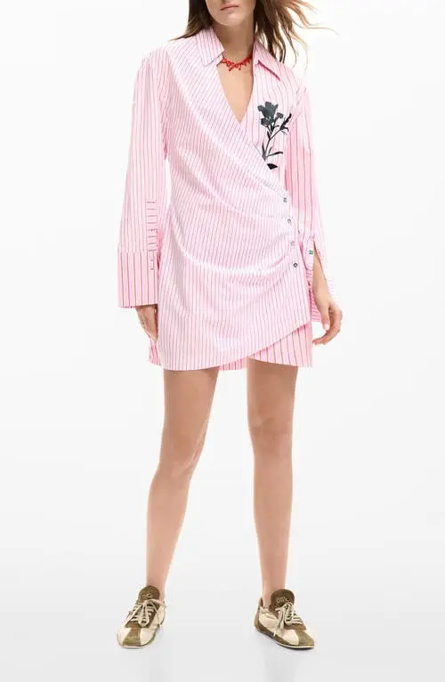 Desigual Long Sleeve Stripe Poplin Shirtdress - Pink