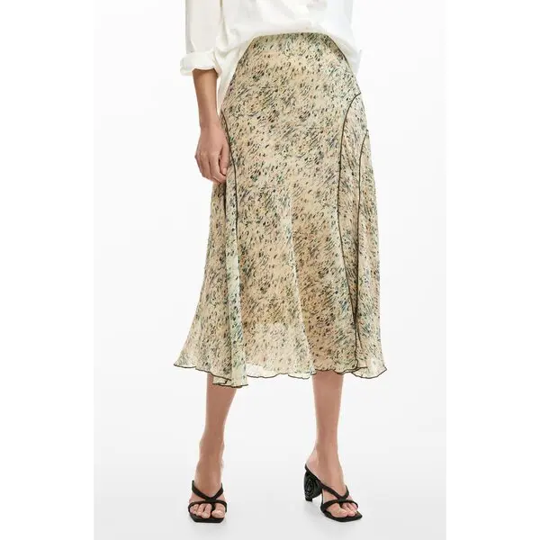 Desigual Abstract Print Midi A-line Skirt - Medium Beige
