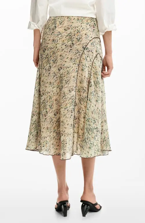Desigual Abstract Print Midi A-line Skirt - Medium Beige