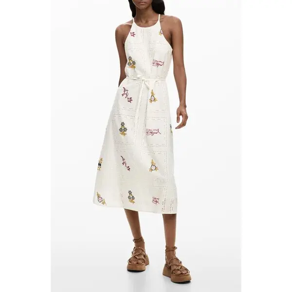 Desigual Open Stitch Sleeveless Midi Dress - White