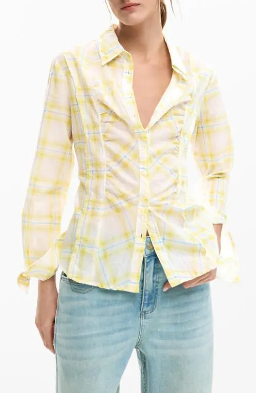 Desigual Plaid Woven Shirt - Yellow