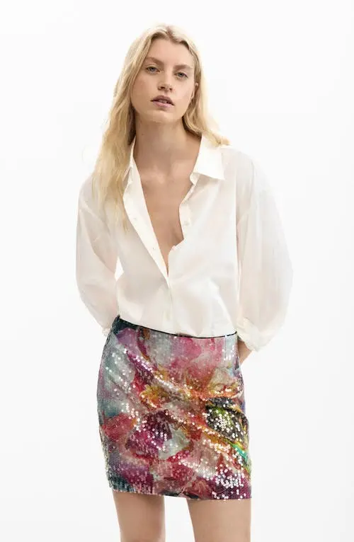 Desigual Floral Sequin Mini Skirt