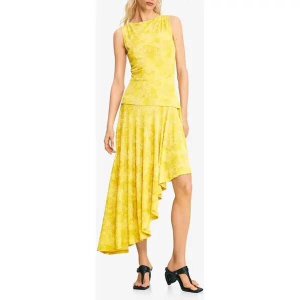 Desigual Floral Sleeveless Asymmetric Hem Dress - Yellow