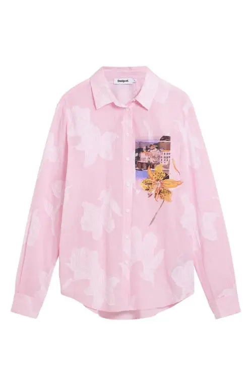Desigual Floral Appliqué Graphic Button-up Shirt