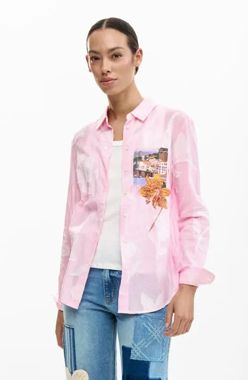 Desigual Floral Appliqué Graphic Button-up Shirt