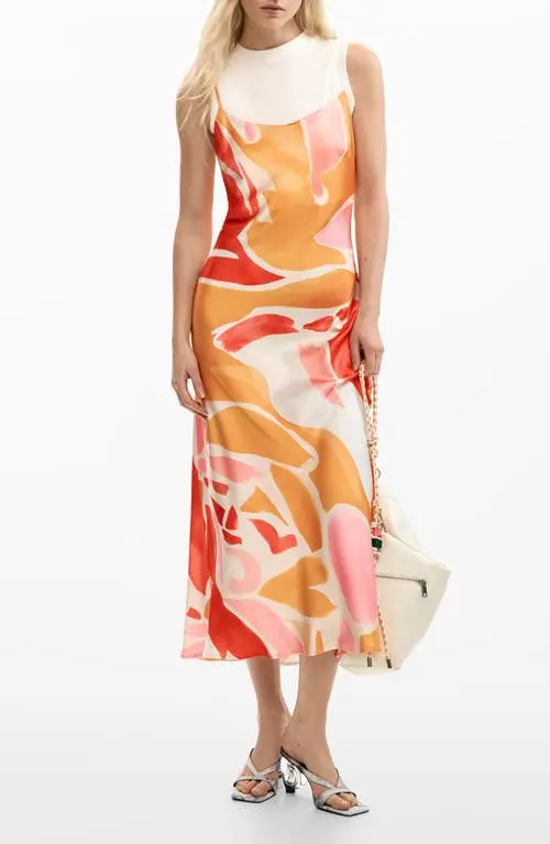 Desigual Satin Midi Dress - Orange