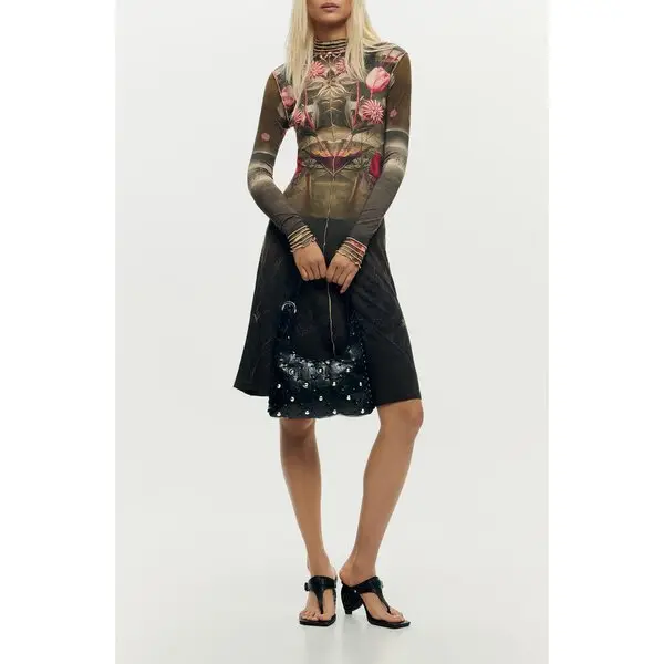 Desigual Floral Print Long Sleeve Minidress - Black