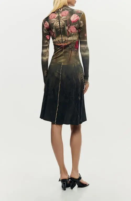 Desigual Floral Print Long Sleeve Minidress