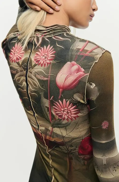 Desigual Floral Print Long Sleeve Minidress