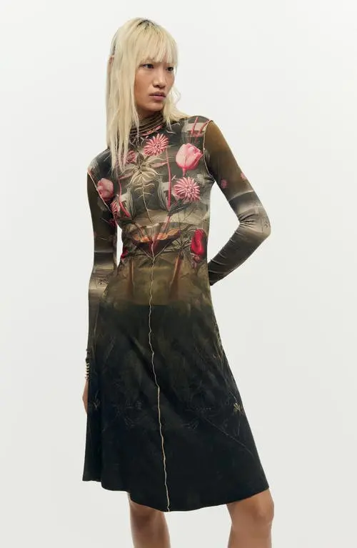Desigual Floral Print Long Sleeve Minidress