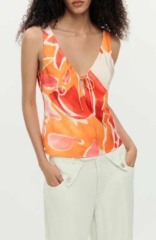 Desigual Tie Front Sleeveless Tank - Orange