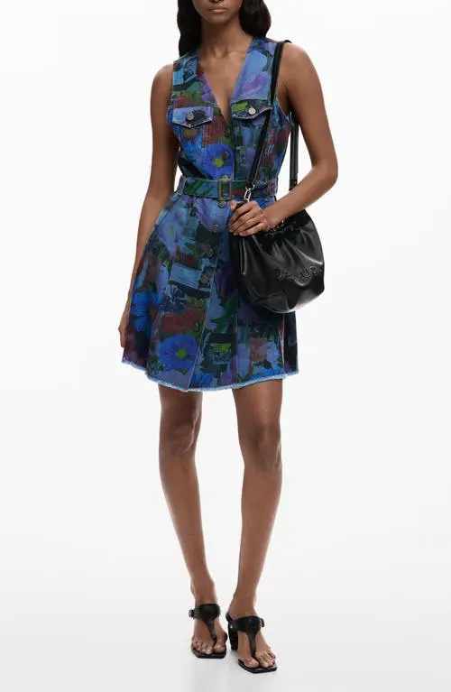 Desigual Floral Print Denim Minidress