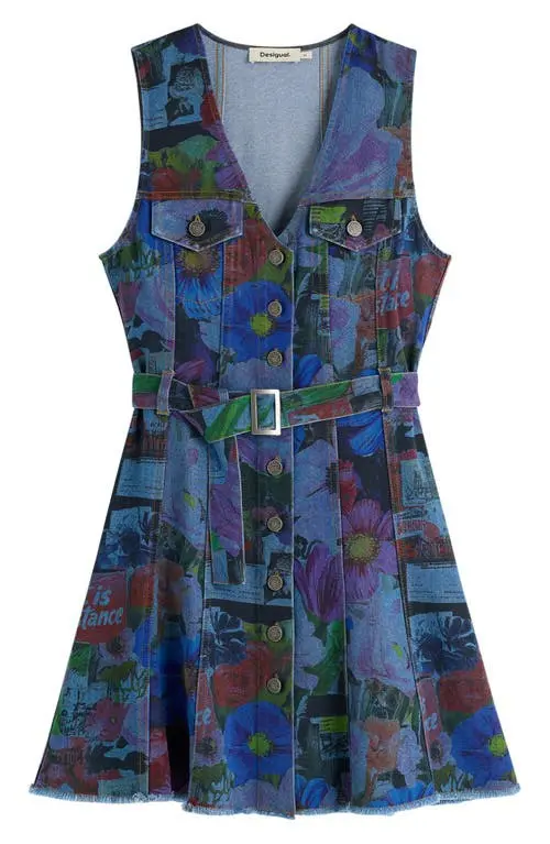 Desigual Floral Print Denim Minidress